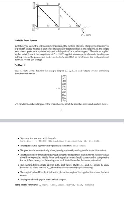 Solved Variable Truss System to perform a force balance at | Chegg.com