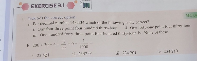 Solved EXERCISE 3.1Tick ( ) ﻿the correct option.a. ﻿For | Chegg.com