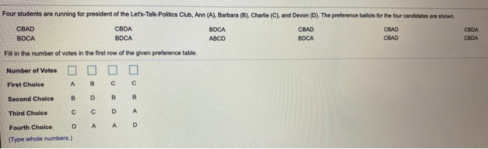 Solved CBAD BDCA CBAD BDCA CBAD CBAD СВОА CBDA ABCD Four | Chegg.com