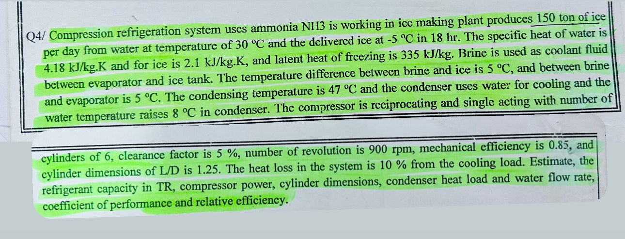 Solved Q4/ ﻿Compression refrigeration system uses ammonia | Chegg.com