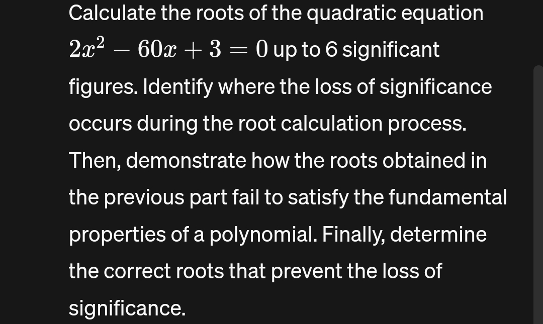 Solved Calculate the roots of the quadratic | Chegg.com