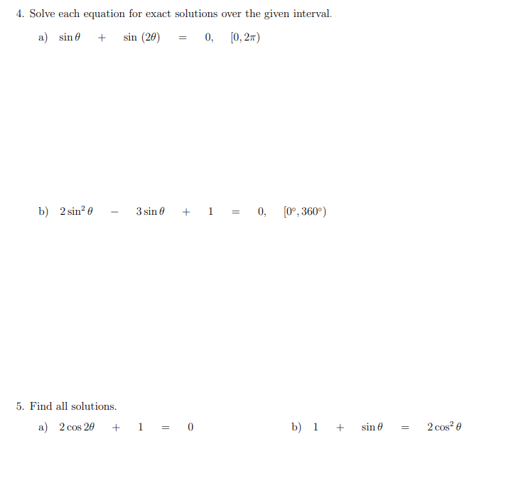 Solve each equation for exact solutions over the | Chegg.com