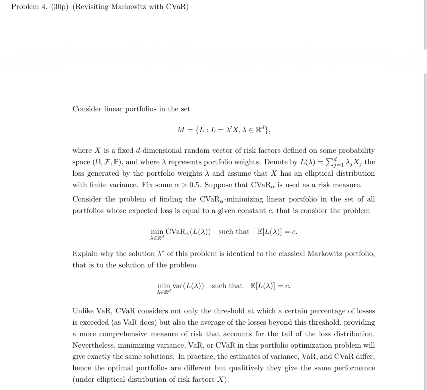 Solved Problem 4. (30p) (Revisiting Markowitz with | Chegg.com