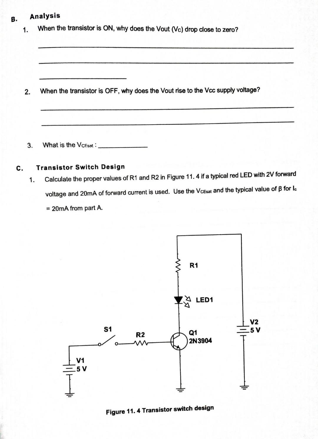 Solved A. Transistor Switch Characteristic 1. Construct the | Chegg.com