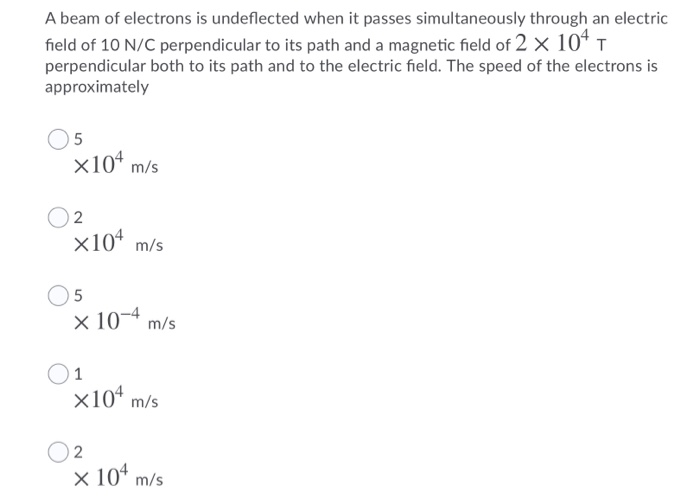 Solved A beam of electrons is undeflected when it passes | Chegg.com