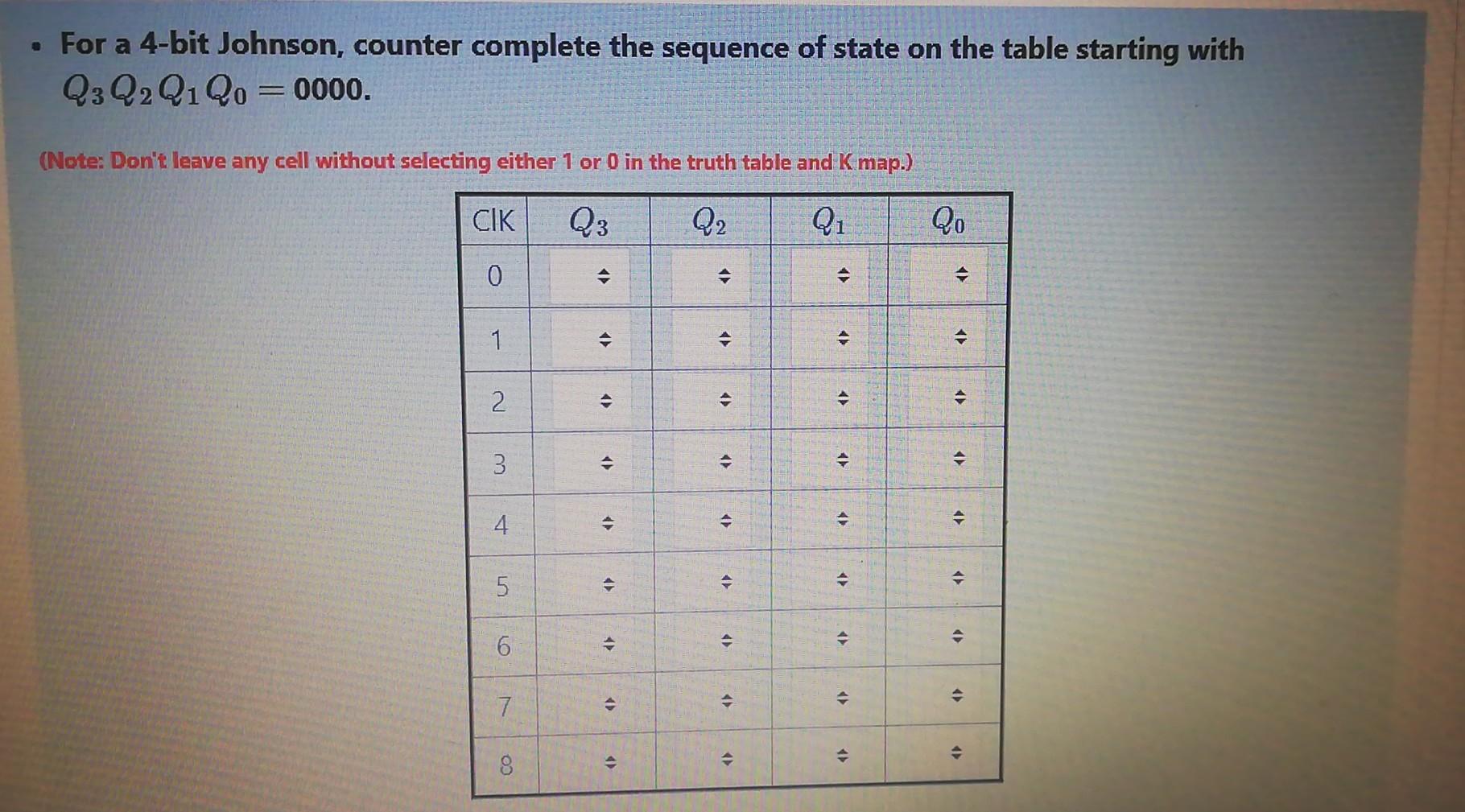 Solved • For a 4-bit Johnson, counter complete the sequence | Chegg.com