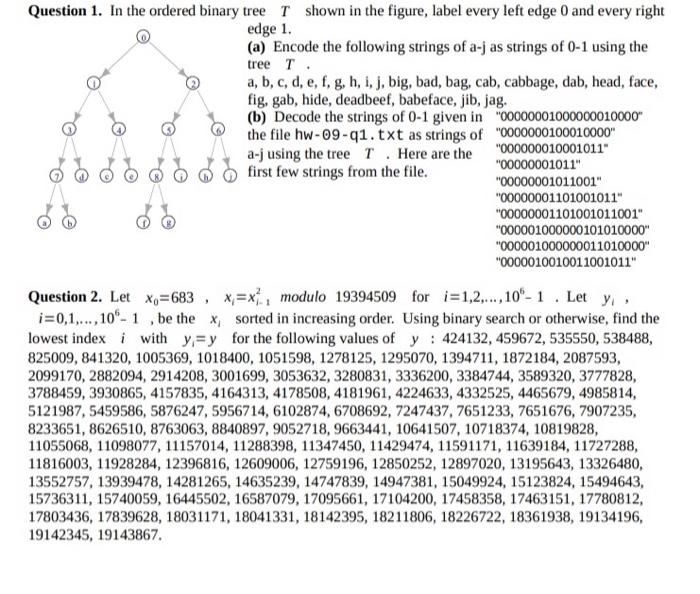 Question 1. In the ordered binary tree T shown in the | Chegg.com