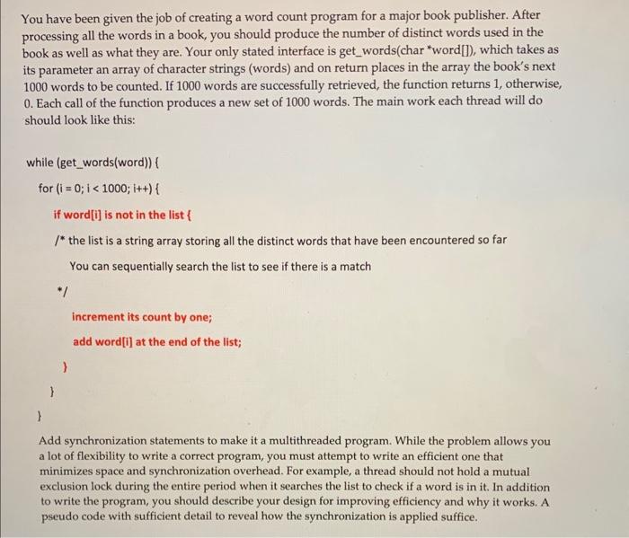 Solved You have been given the job of creating a word count | Chegg.com