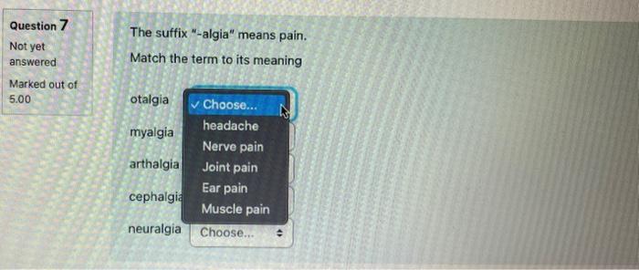 Solved The suffix "-algia" means pain. Match the term to its | Chegg.com