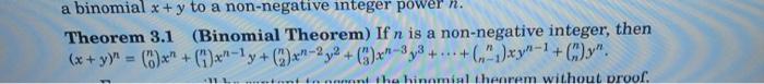 Solved a binomial x+y to a non-negative integer power n. | Chegg.com