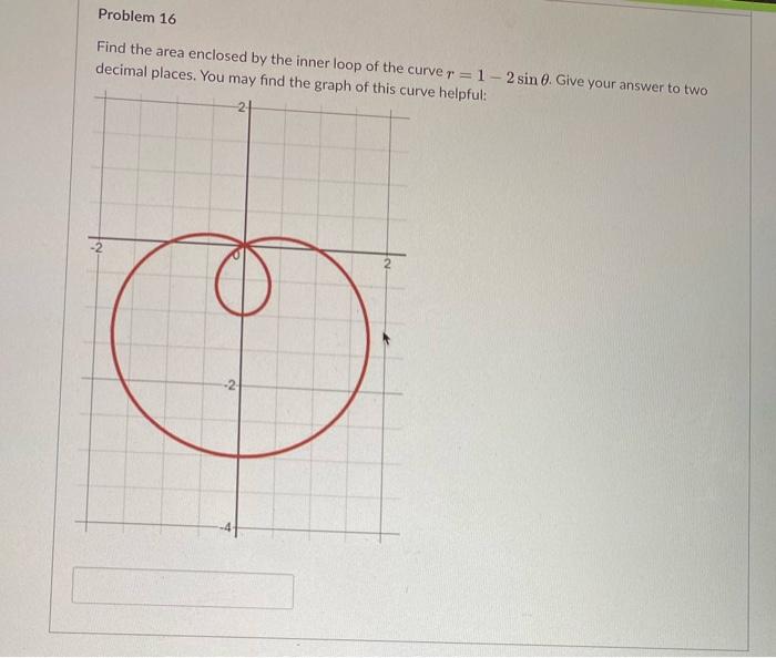 Solved Problem 16 Find the area enclosed by the inner loop | Chegg.com
