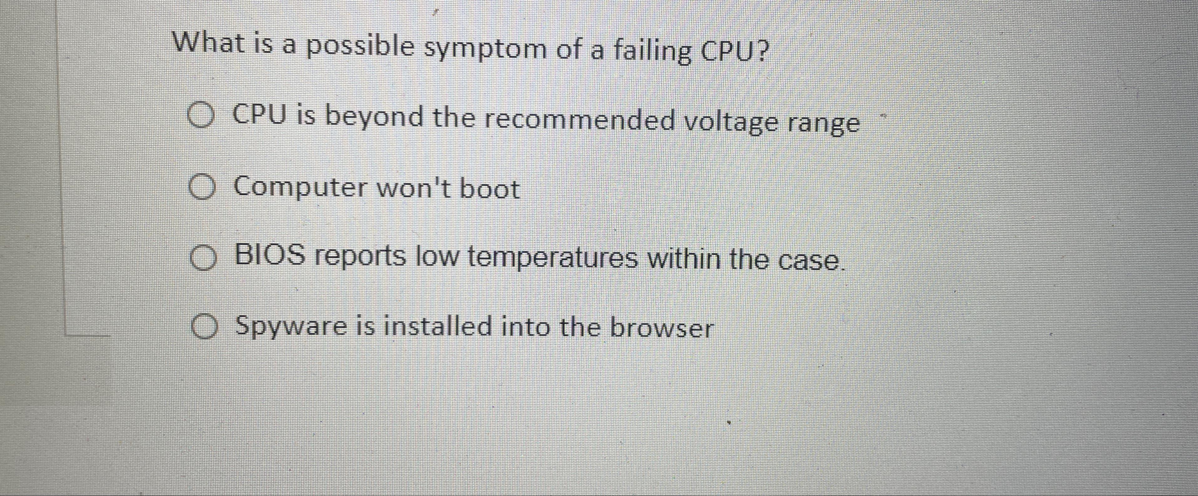Solved What is a possible symptom of a failing CPU?CPU is | Chegg.com