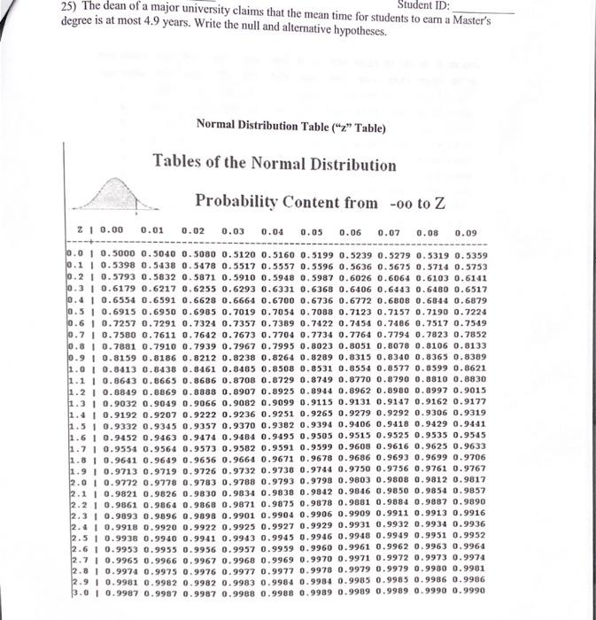 Solved Student ID: 25) The dean of a major university claims | Chegg.com