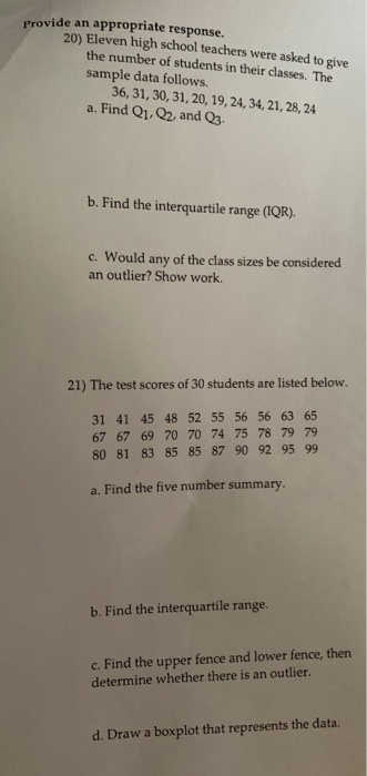 Solved provide an appropriate response. 20) Eleven high | Chegg.com