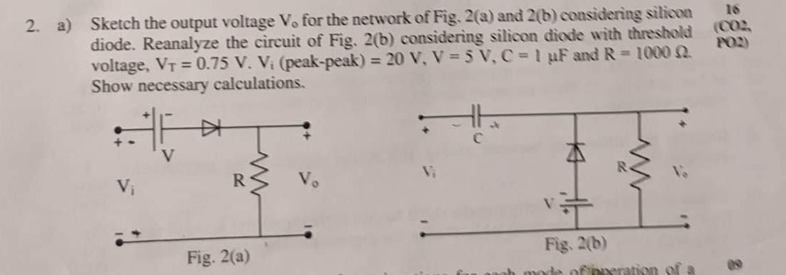 Solved a) Sketch the output voltage V0 for the network of | Chegg.com