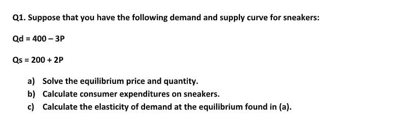 Solved Q1. Suppose that you have the following demand and | Chegg.com