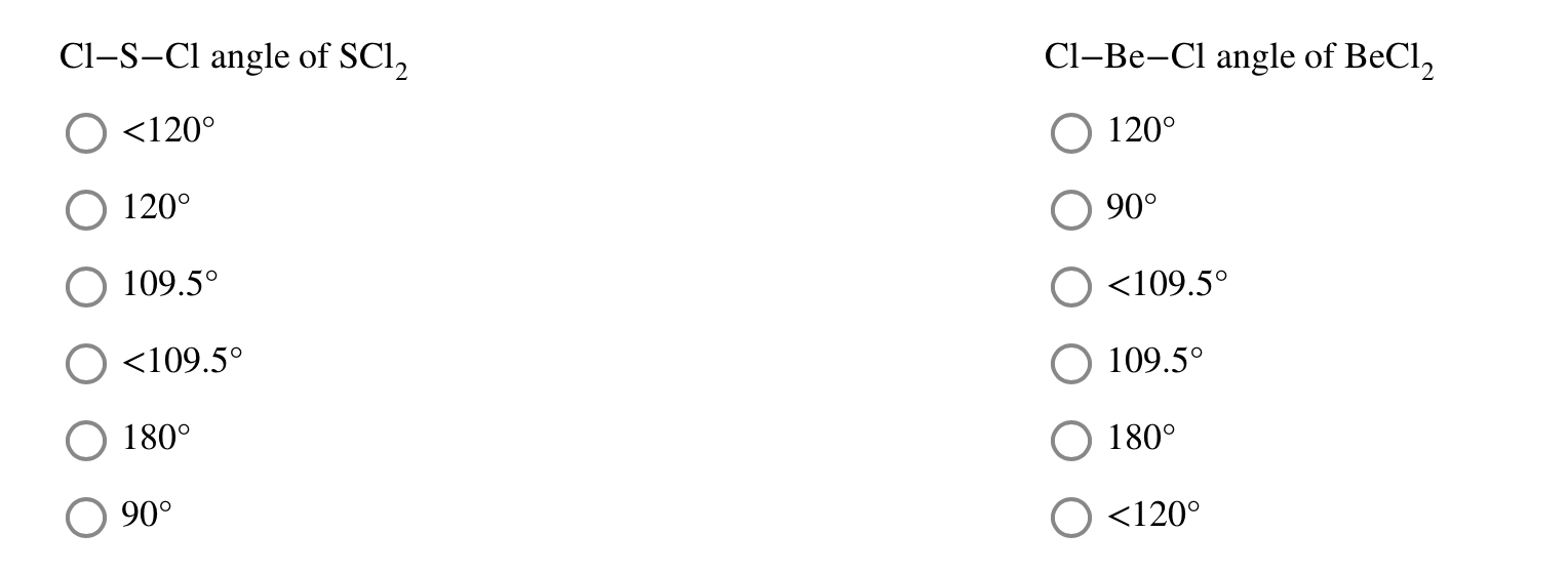 Solved Cl-S-Cl ﻿angle of | Chegg.com