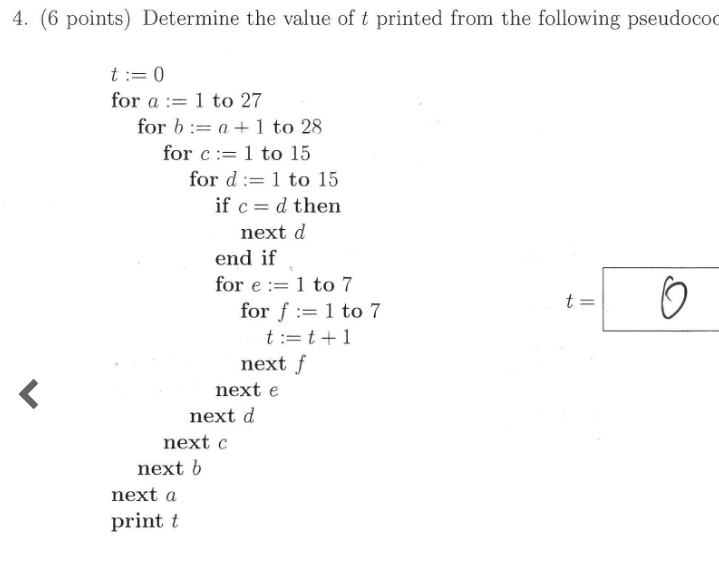 Solved (6 ﻿points) ﻿Determine the value of t ﻿printed from | Chegg.com