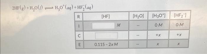Solved 2HF(g)+H2O(l)⇌H3O+(aq)+HF3−(aq) | Chegg.com