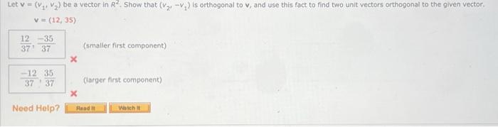 Solved Let v=(v1,v2) be a vector in R2. Show that (v2,−v1) | Chegg.com