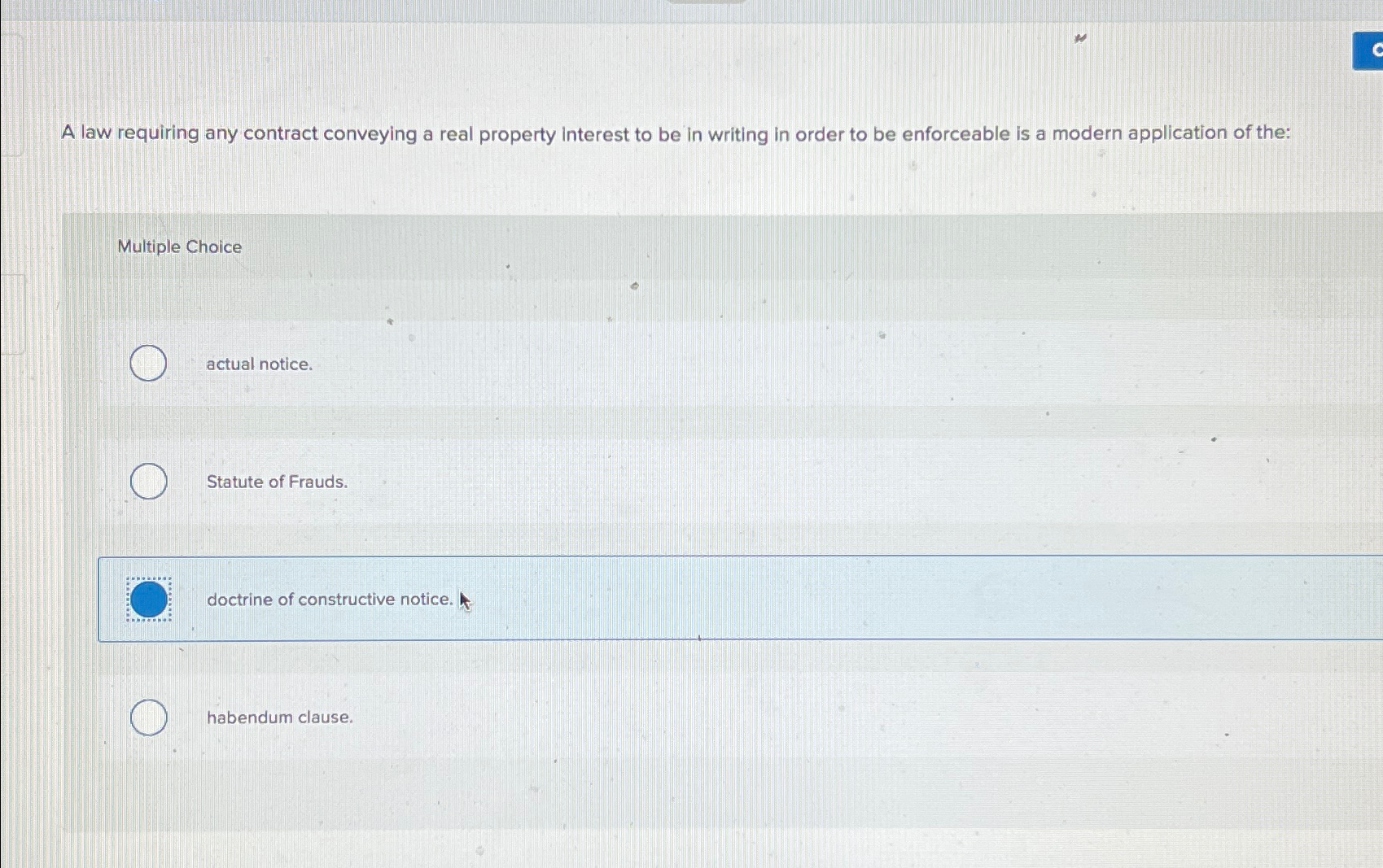 Solved A law requiring any contract conveying a real | Chegg.com