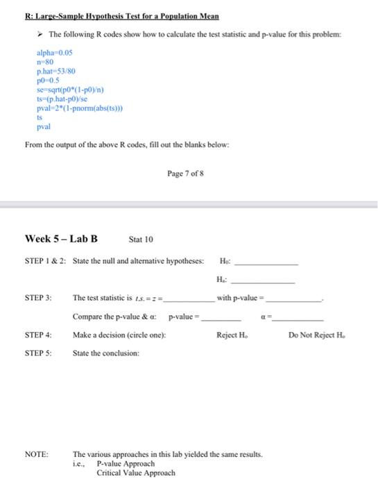 Solved R: Large-Sample Hypothesis Test for a Population Mean | Chegg.com
