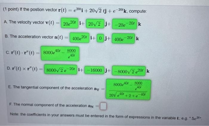 Solved 1 Point If The Postion Vector