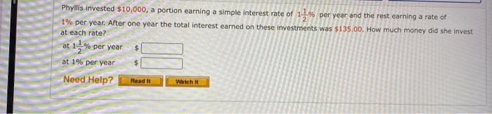 Solved Phyllis invested $10,000, a portion earning a simple | Chegg.com
