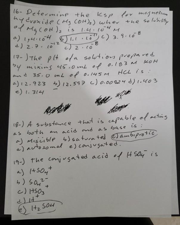 Solved -8 16- Determine the ksp for magnesium hydroxide | Chegg.com