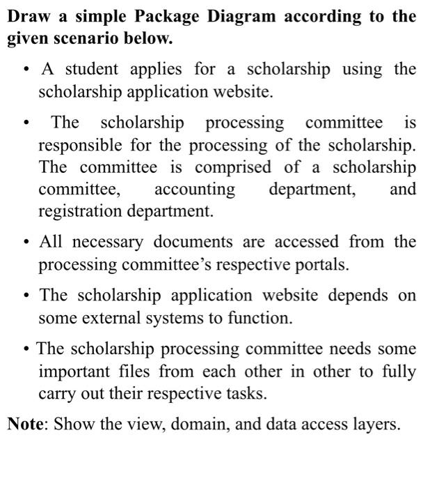 Solved Draw a simple Package Diagram according to the given | Chegg.com
