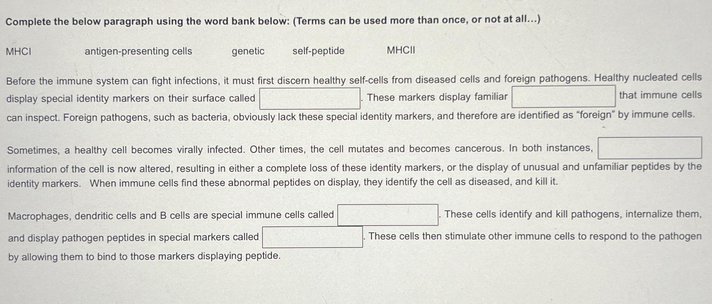 Solved Complete the below paragraph using the word bank | Chegg.com