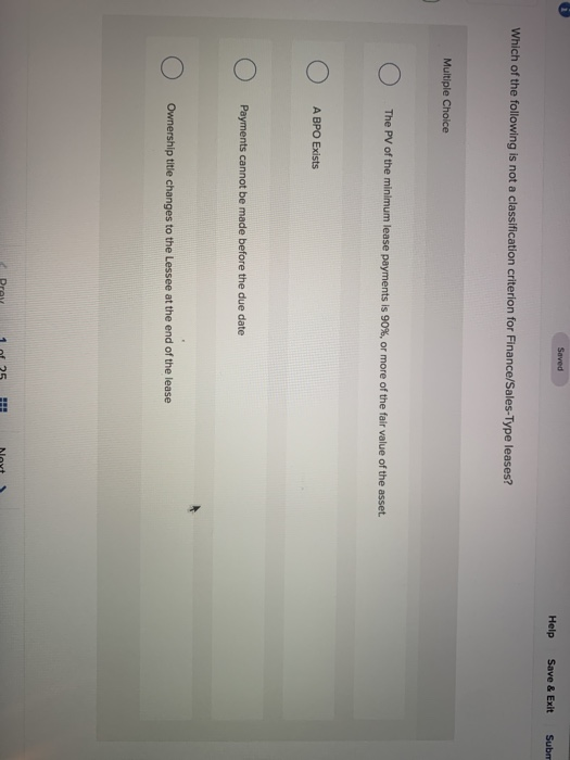 Solved Saved Help Save & Exit Subm Which of the following is | Chegg.com
