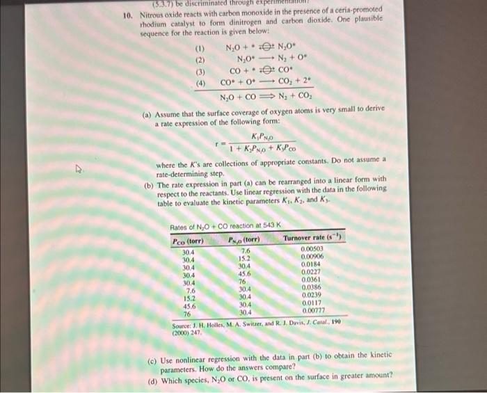 Solved Nitrous oxide reacts with carbon monoxide in the | Chegg.com