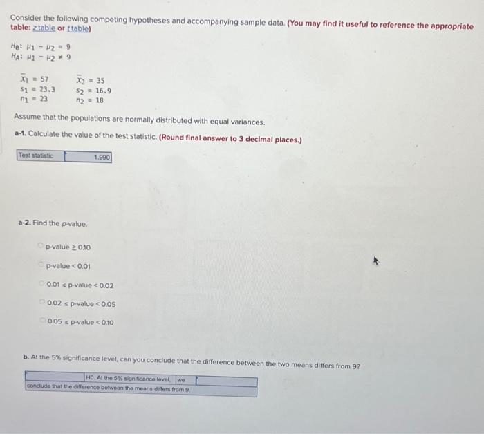 Solved Consider the following competing hypotheses and | Chegg.com