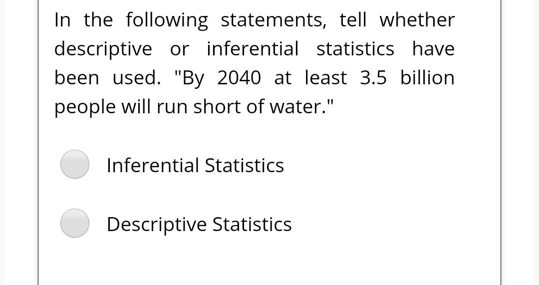 Solved In the following statements, tell whether descriptive | Chegg.com