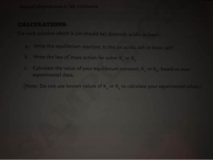Solved Record observations in lab notebook. CALCULATIONS: | Chegg.com