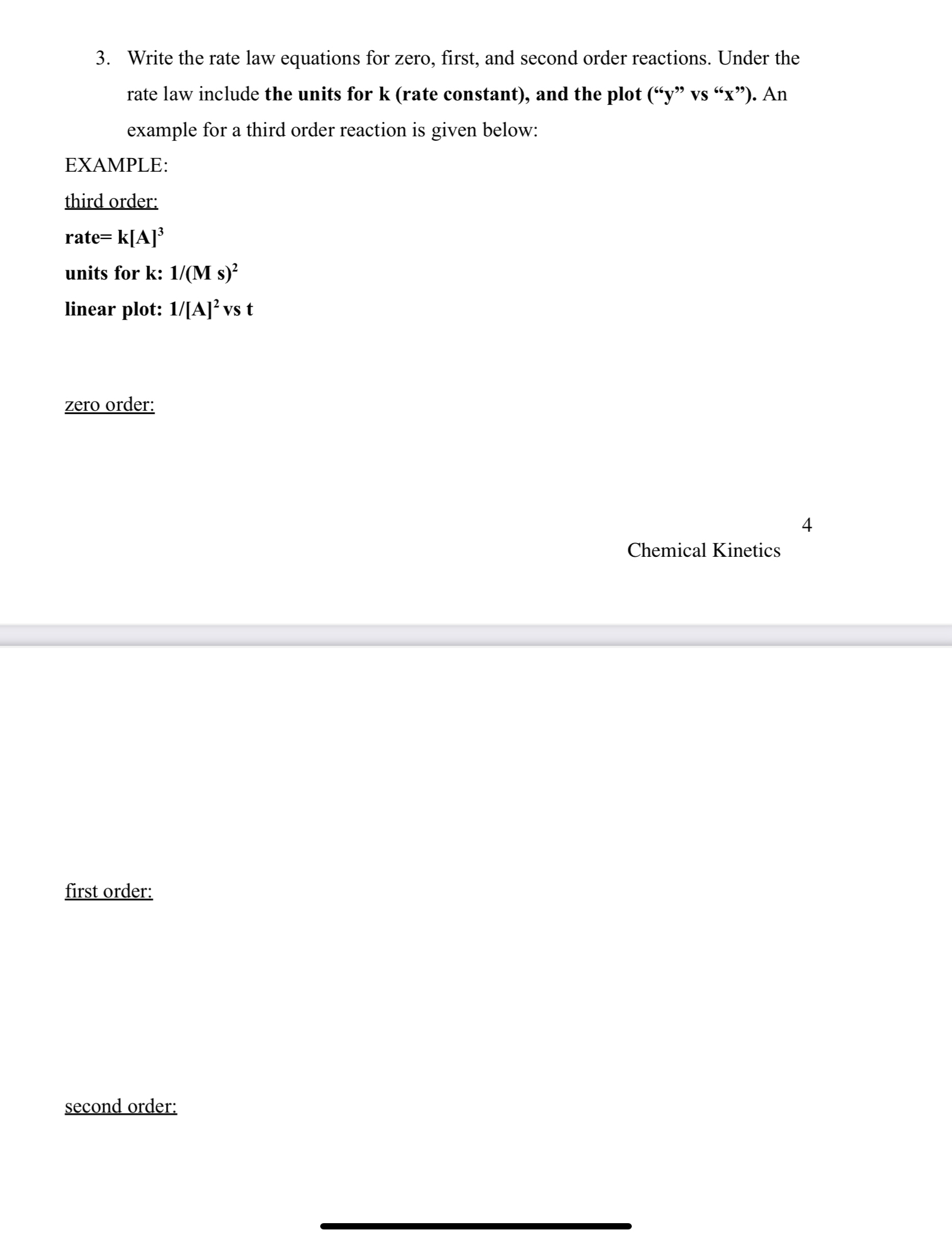 Solved Write the rate law equations for zero, first, and | Chegg.com
