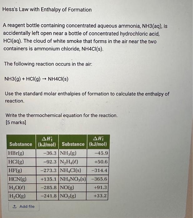 Solved Hess's Law with Enthalpy of Formation A reagent | Chegg.com