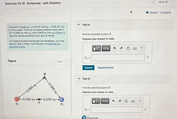 Solved Two point charges q1=2.40nC and q2=−6.00nC are 0.100 | Chegg.com