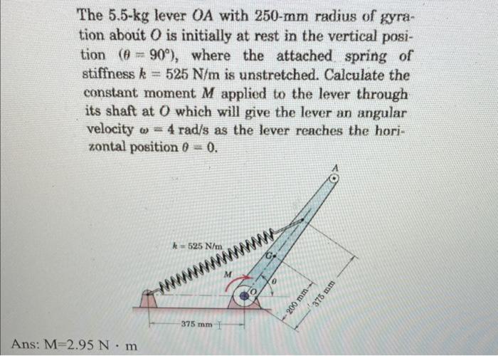 Solved The 5.5−kg lever OA with 250−mm radius of gyration | Chegg.com