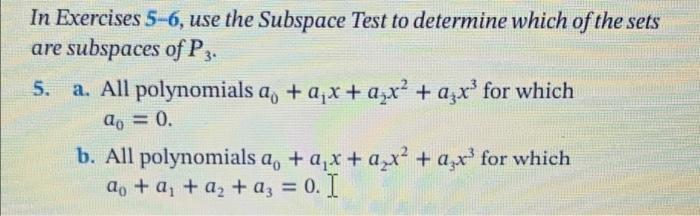 Solved In Exercises 5-6, use the Subspace Test to determine | Chegg.com
