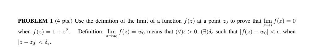 Solved PROBLEM 1 (4 pts.) Use the definition of the limit of | Chegg.com