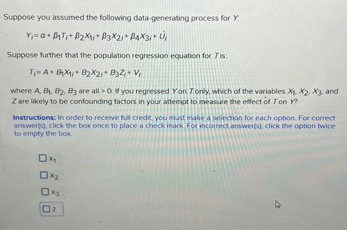 Solved Suppose you assumed the following data-generating | Chegg.com