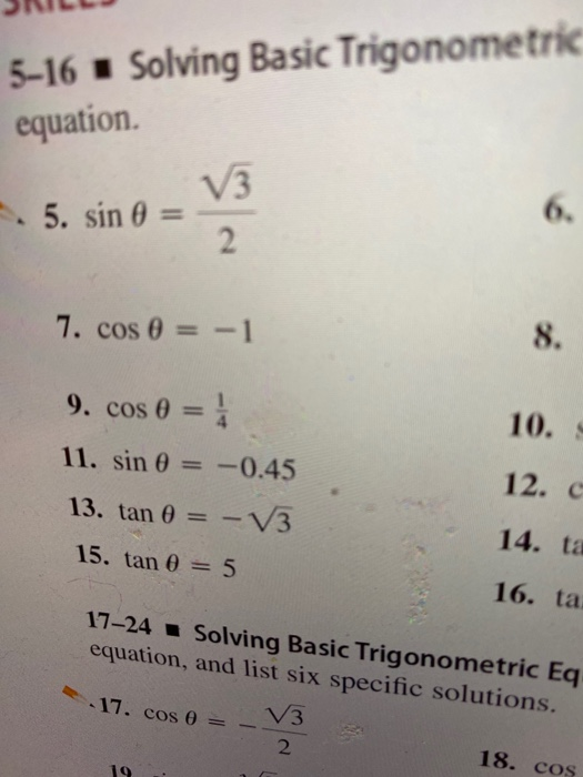 Solved 17. cos 0 = 5-16 Solving Basic Trigonometric equation | Chegg.com