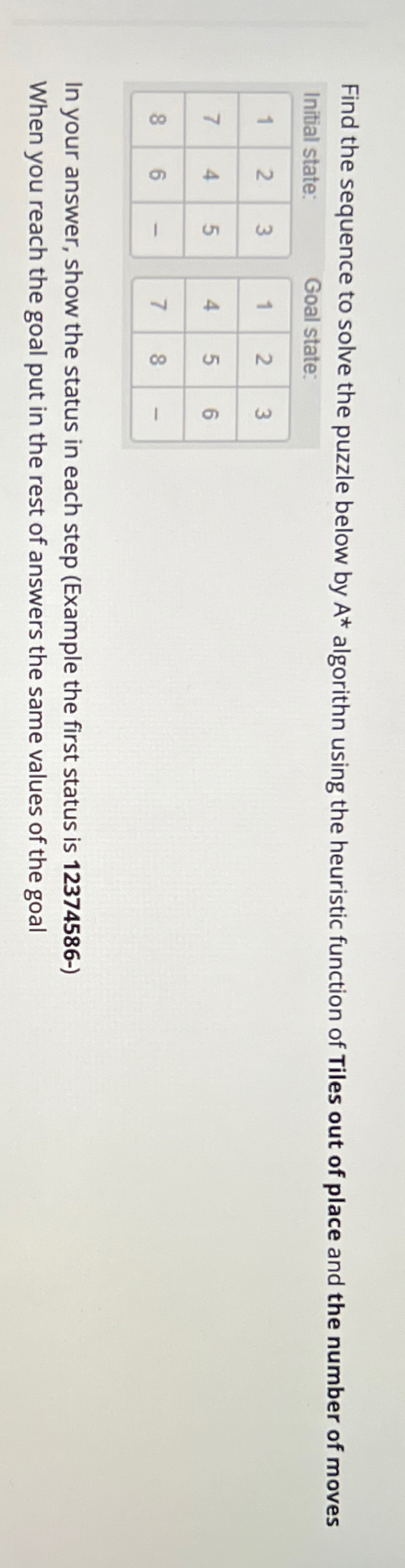 Solved Find the sequence to solve the puzzle below by A*** | Chegg.com