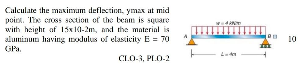 Solved W = 4 kN/m Calculate the maximum deflection, ymax at | Chegg.com