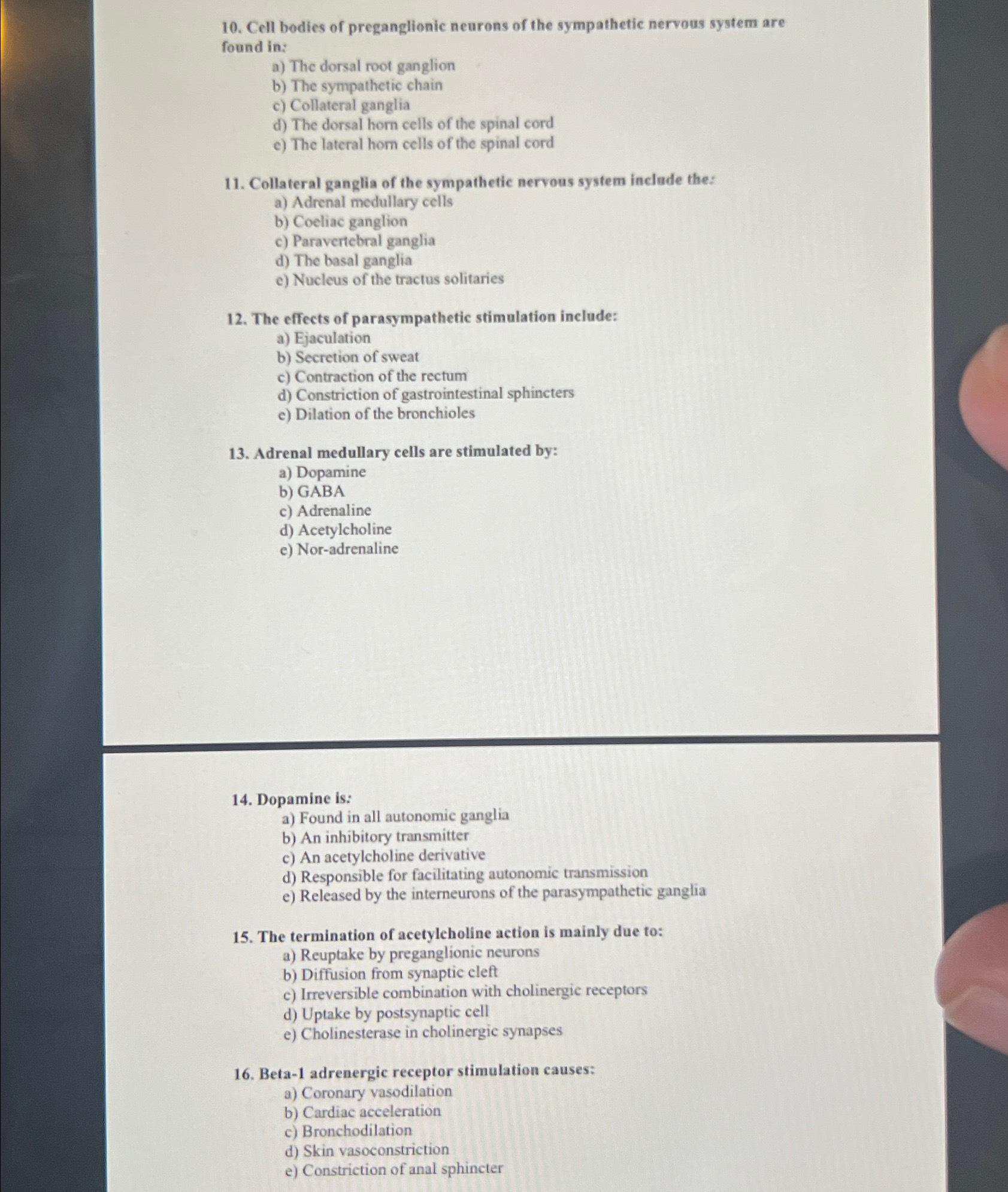 Solved Cell bodies of preganglionic neurons of the | Chegg.com