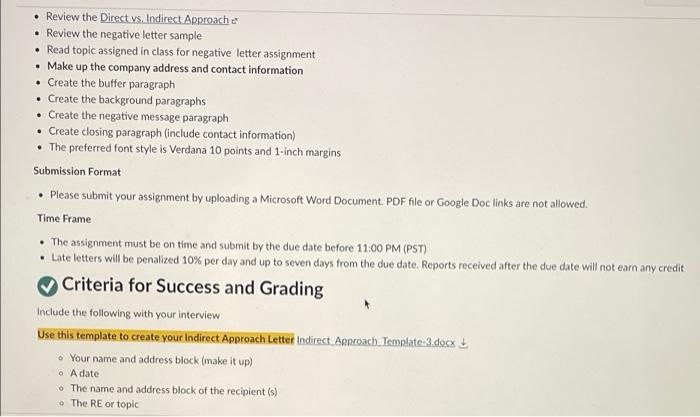 Solved Indirect Approach Negative Letter Assignment and | Chegg.com