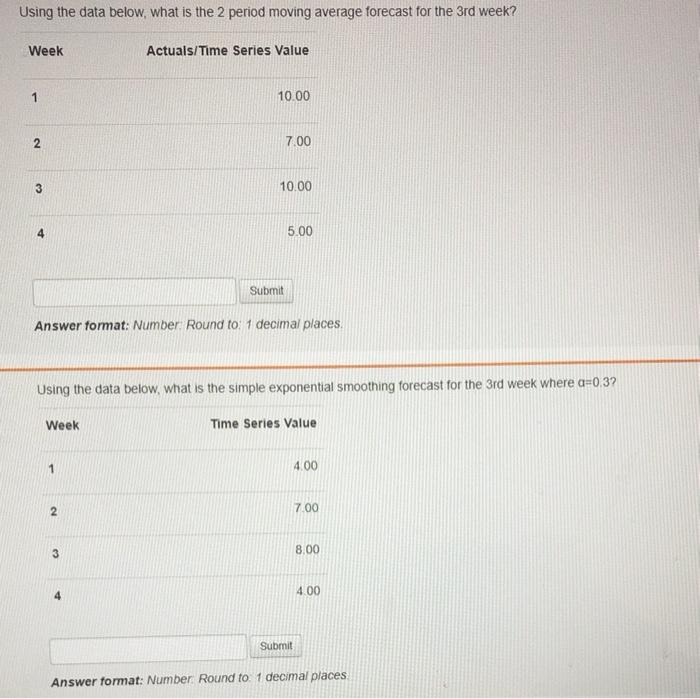 Solved Using the data below, what is the 2 period moving | Chegg.com
