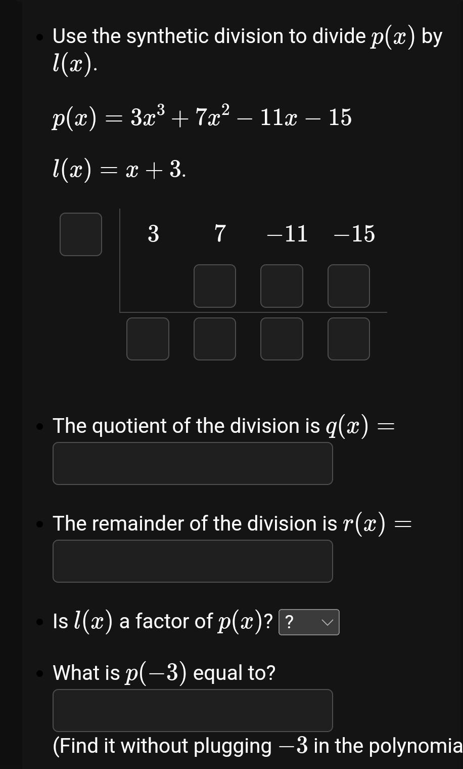 Solved Use the synthetic division to divide p(x) ﻿by | Chegg.com